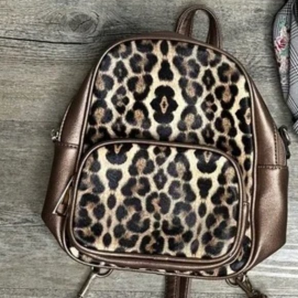 Bags | Mini Leopard Metallic Backpack | Poshmark